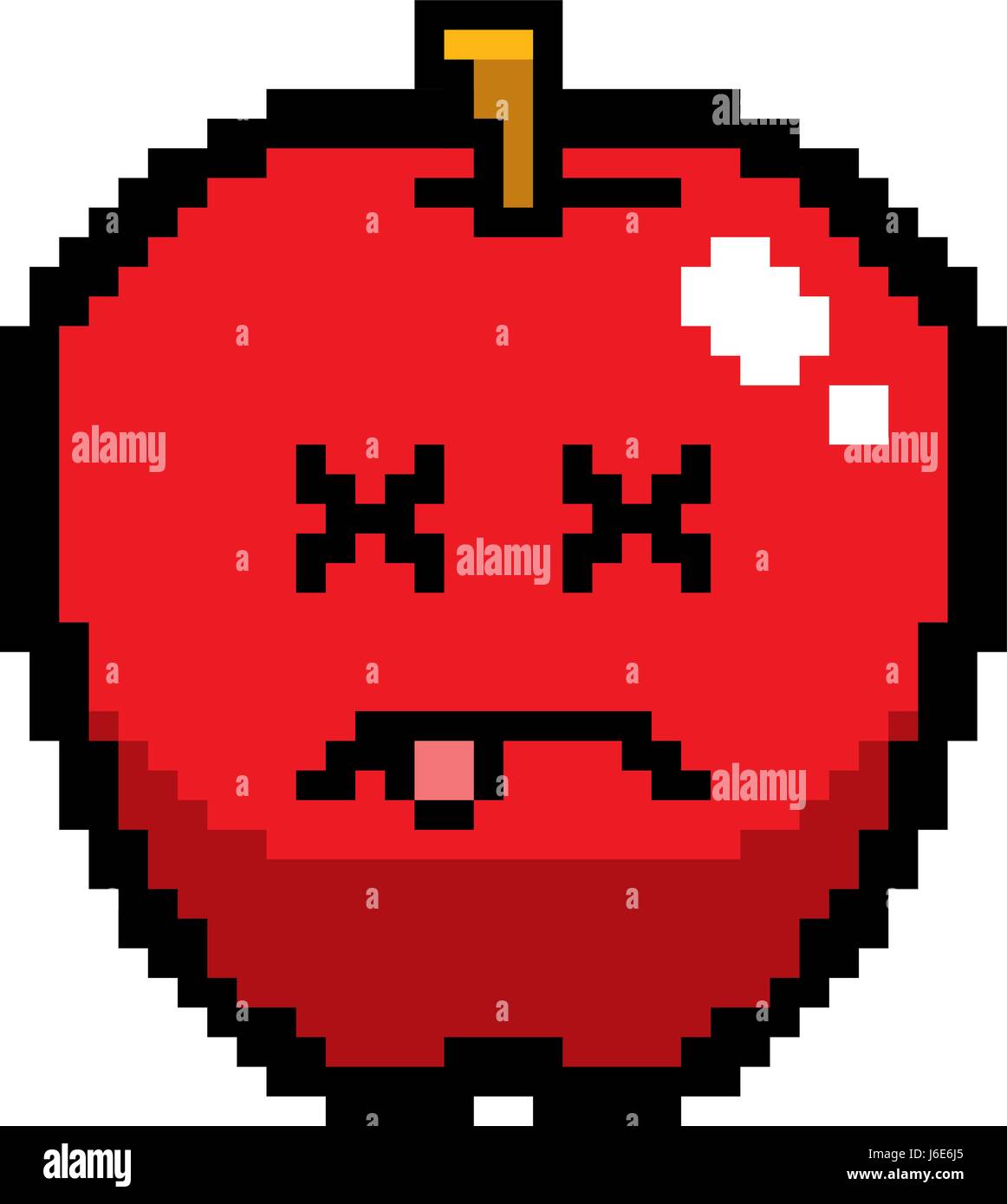 An illustration of an apple looking dead in an 8-bit cartoon style ...