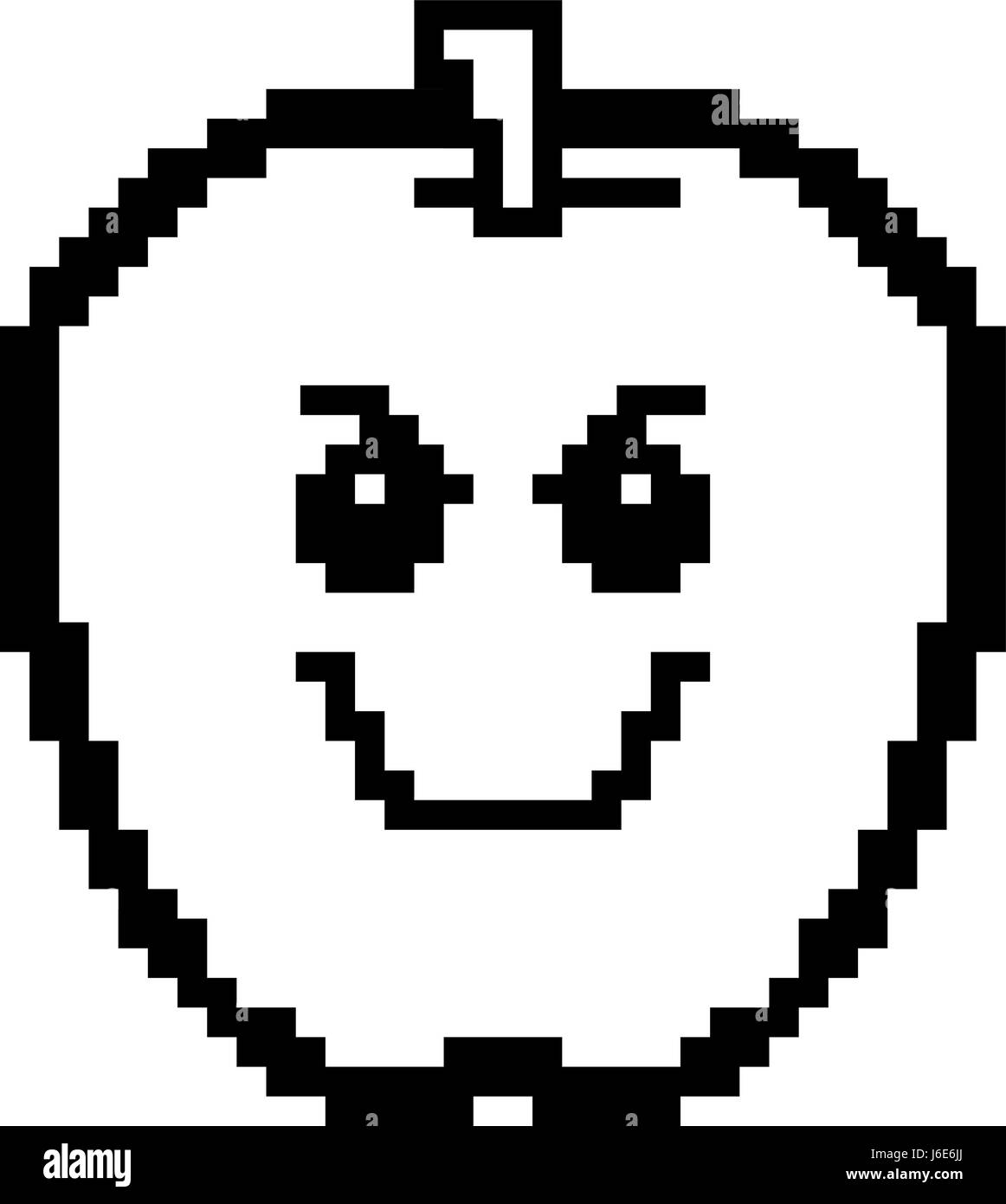 An illustration of an apple looking evil in an 8-bit cartoon style ...