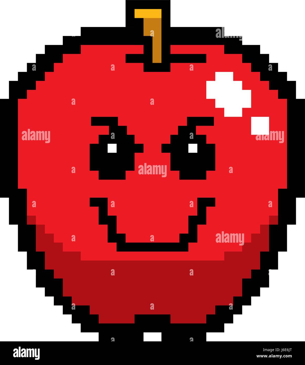An illustration of an apple looking evil in an 8-bit cartoon style ...