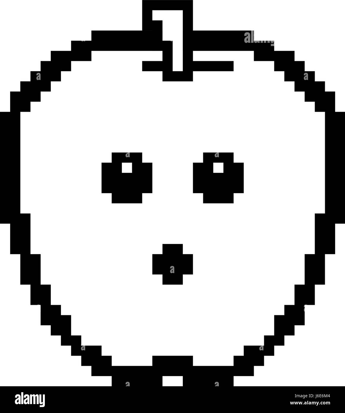 An illustration of an apple looking surprised in an 8-bit cartoon style ...