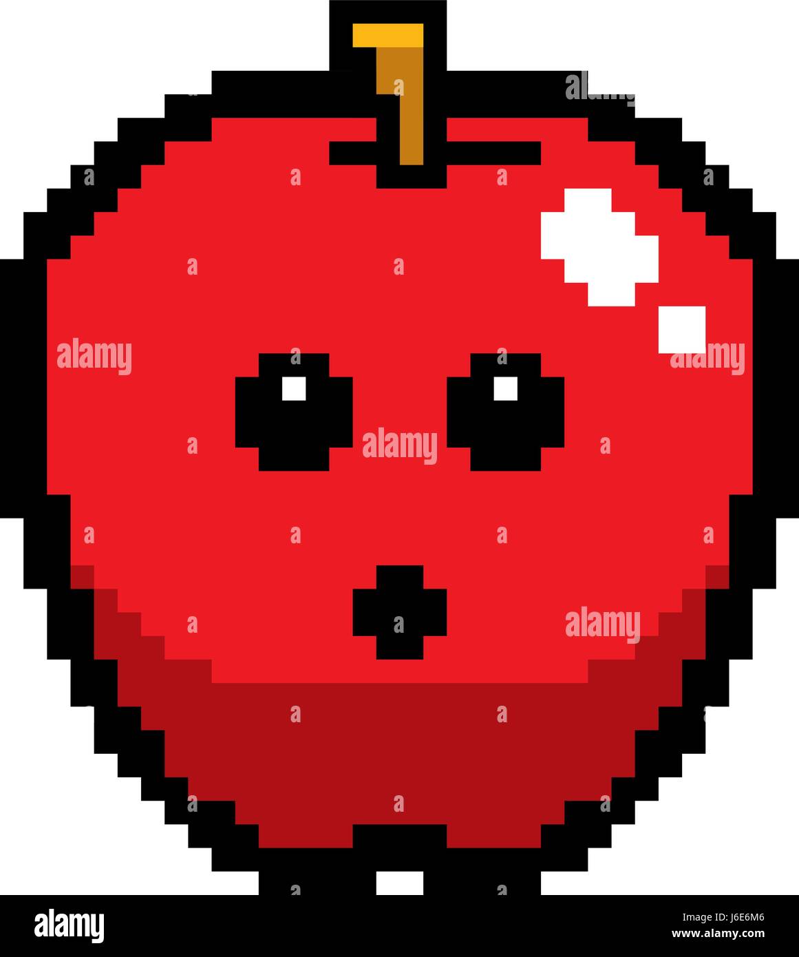 An illustration of an apple looking surprised in an 8-bit cartoon style ...