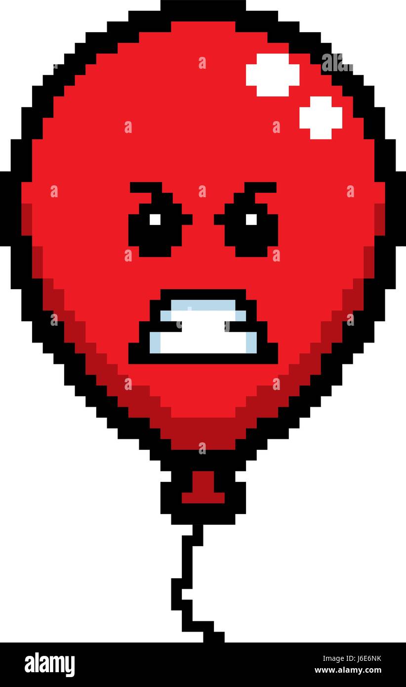 An illustration of a balloon looking angry in an 8-bit cartoon style ...