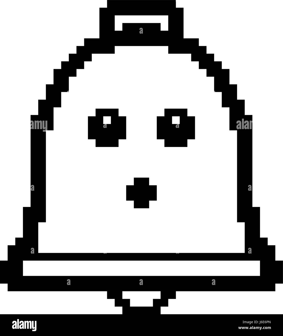 An illustration of a bell looking surprised in an 8-bit cartoon style ...