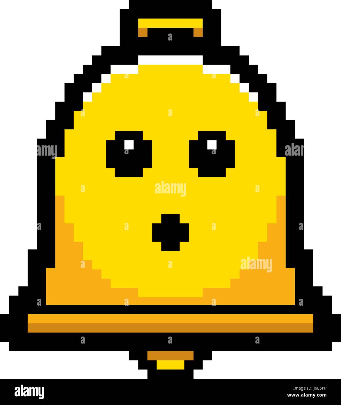 An illustration of a bell looking surprised in an 8-bit cartoon style ...