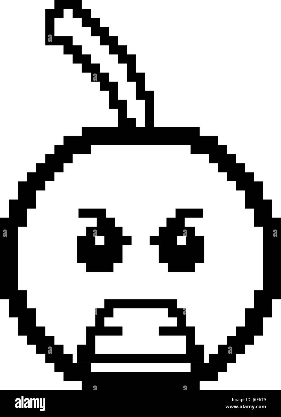 An illustration of a cherry looking angry in an 8-bit cartoon style ...