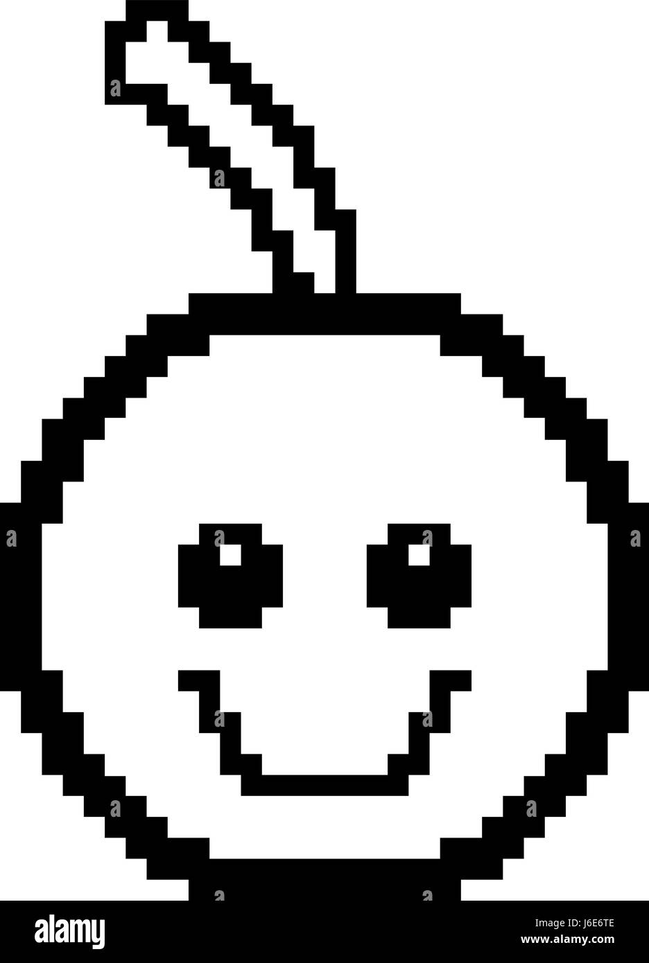 An illustration of a cherry smiling in an 8-bit cartoon style Stock ...