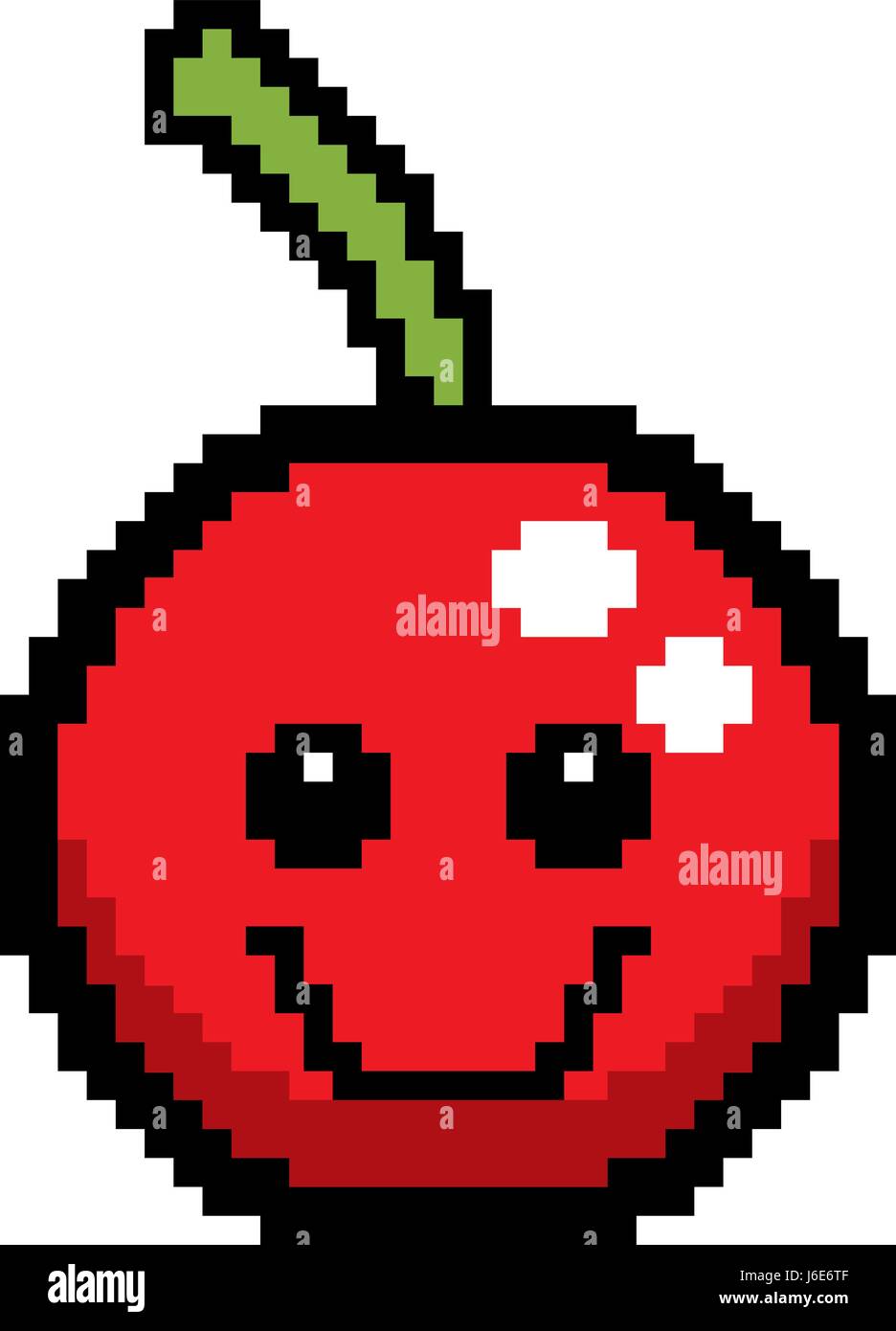 An illustration of a cherry smiling in an 8-bit cartoon style Stock ...