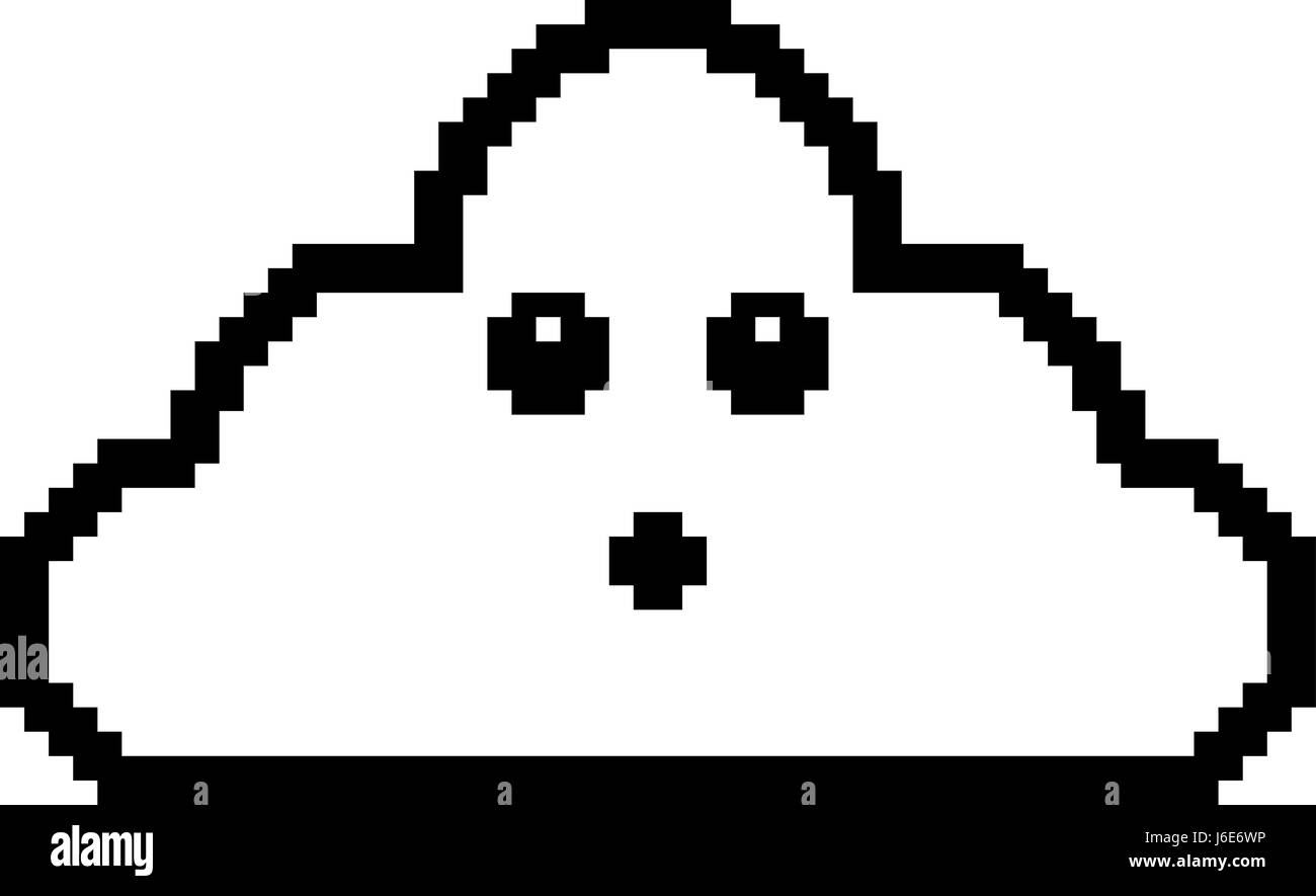 An illustration of a cloud looking surprised in an 8-bit cartoon style ...