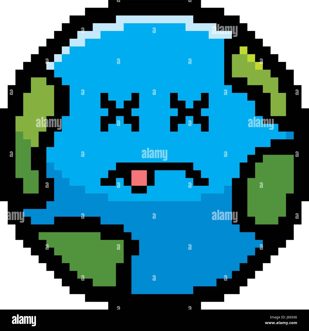An illustration of a planet earth looking dead in an 8-bit cartoon ...