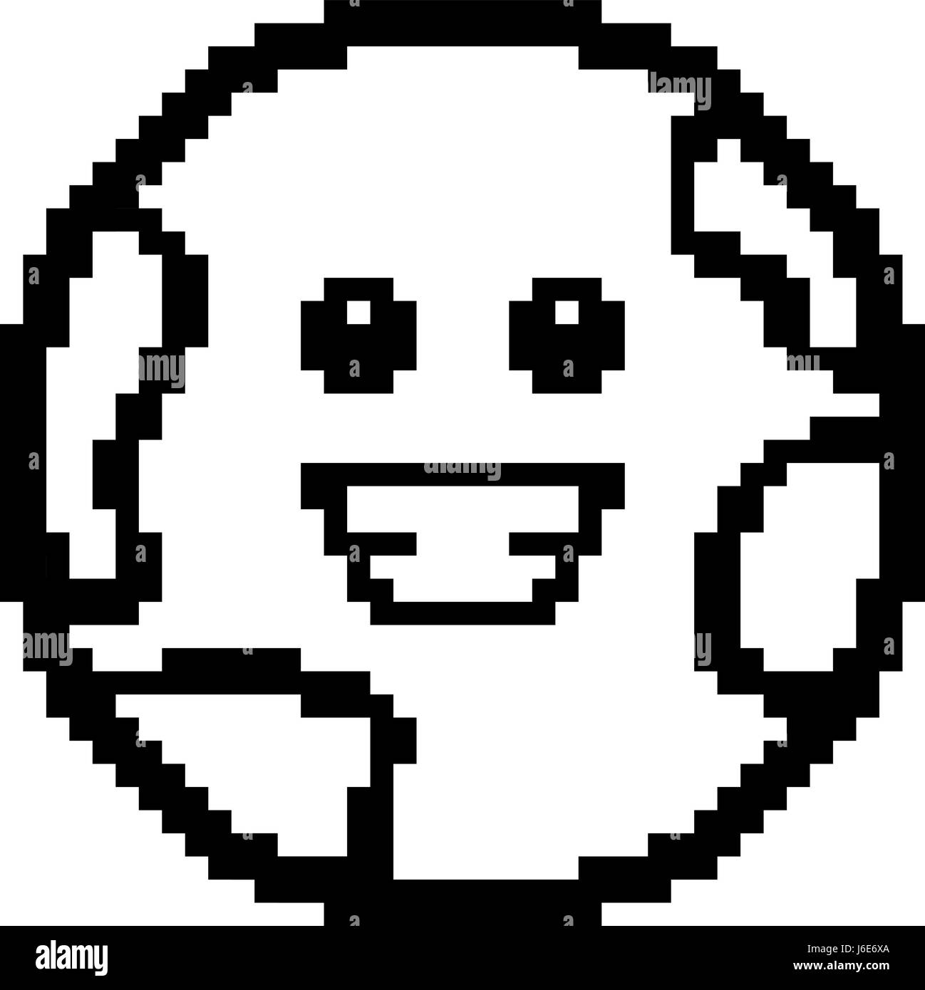 An illustration of a planet earth smiling in an 8-bit cartoon style ...