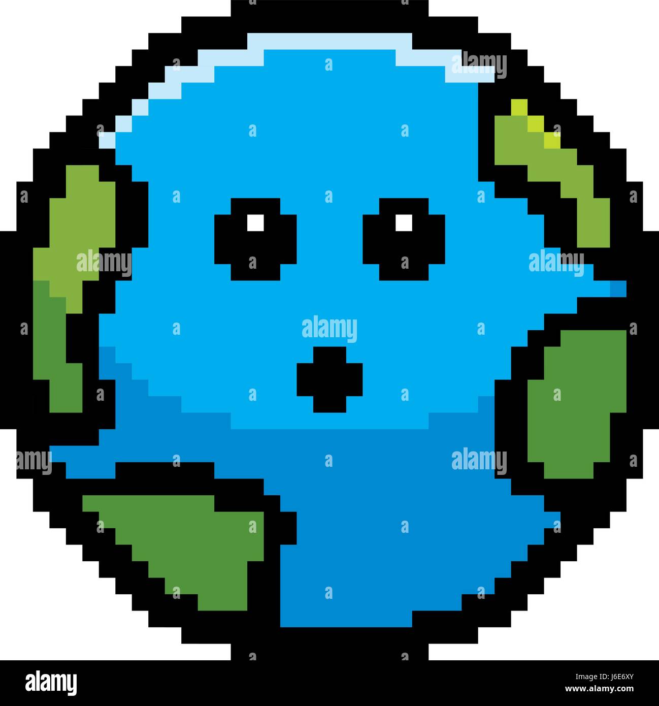 An illustration of a planet earth looking surprised in an 8-bit cartoon ...
