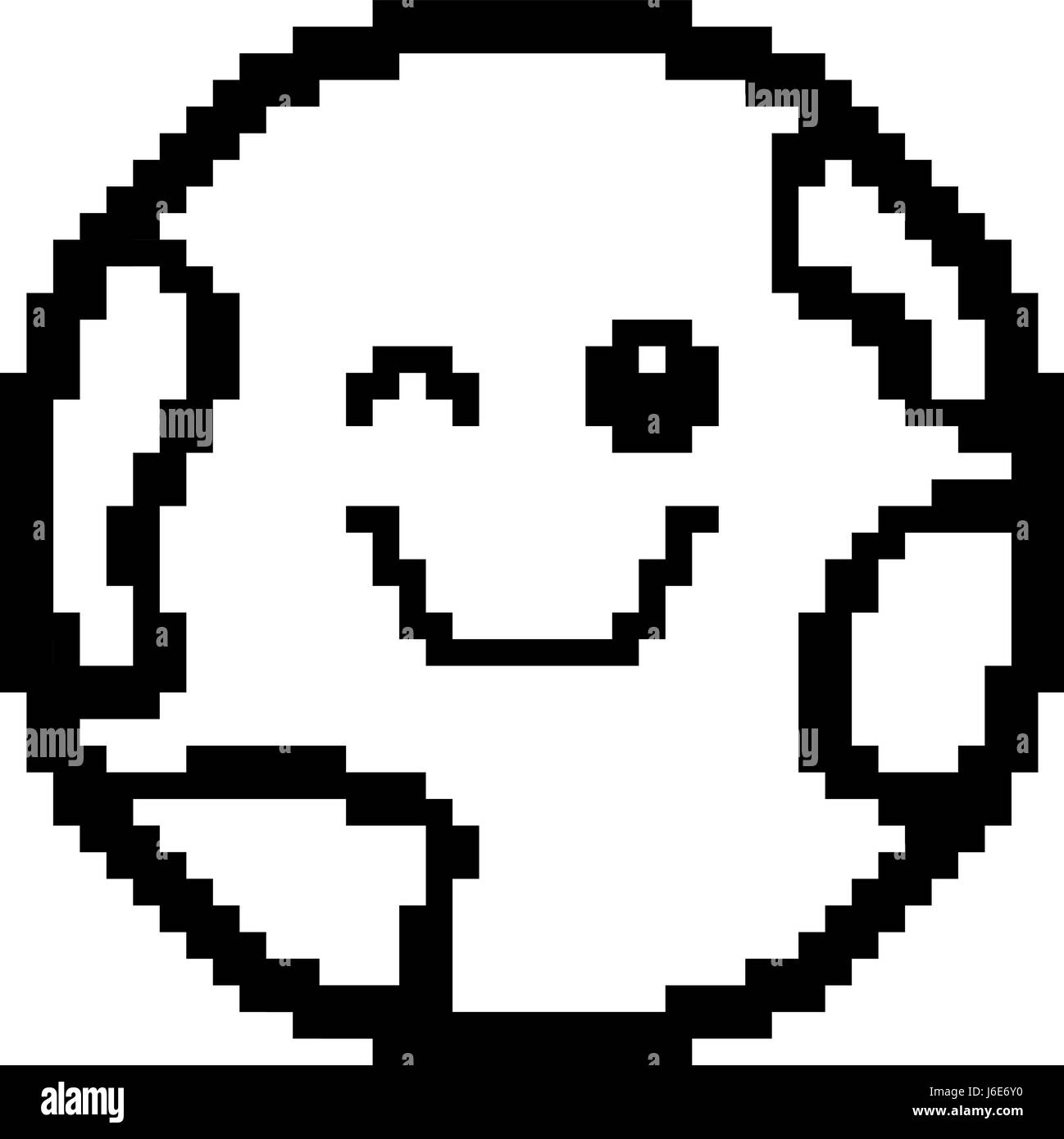 An illustration of a planet earth winking in an 8-bit cartoon style ...