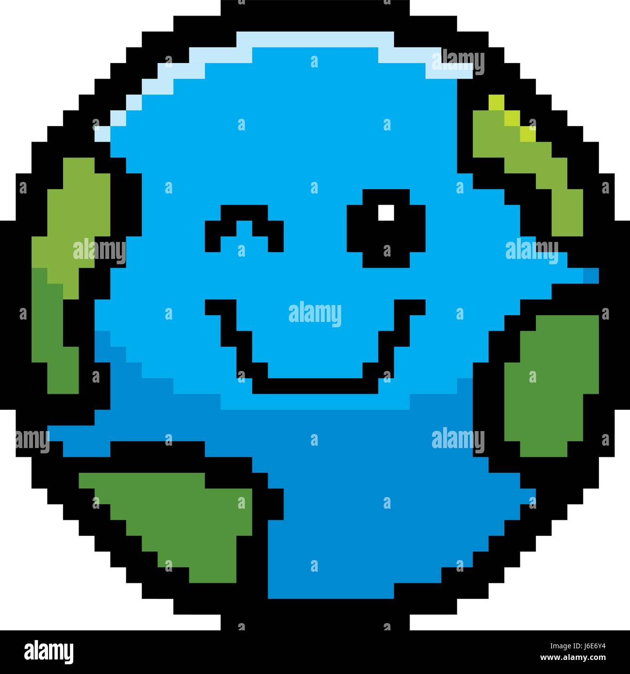 An illustration of a planet earth winking in an 8-bit cartoon style ...