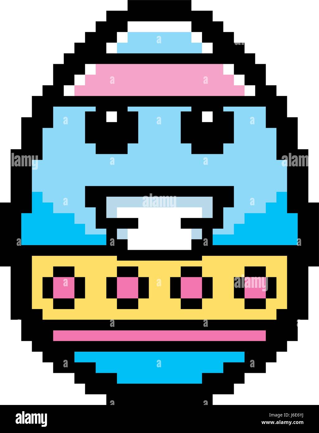 An illustration of an Easter egg smiling in an 8-bit cartoon style ...
