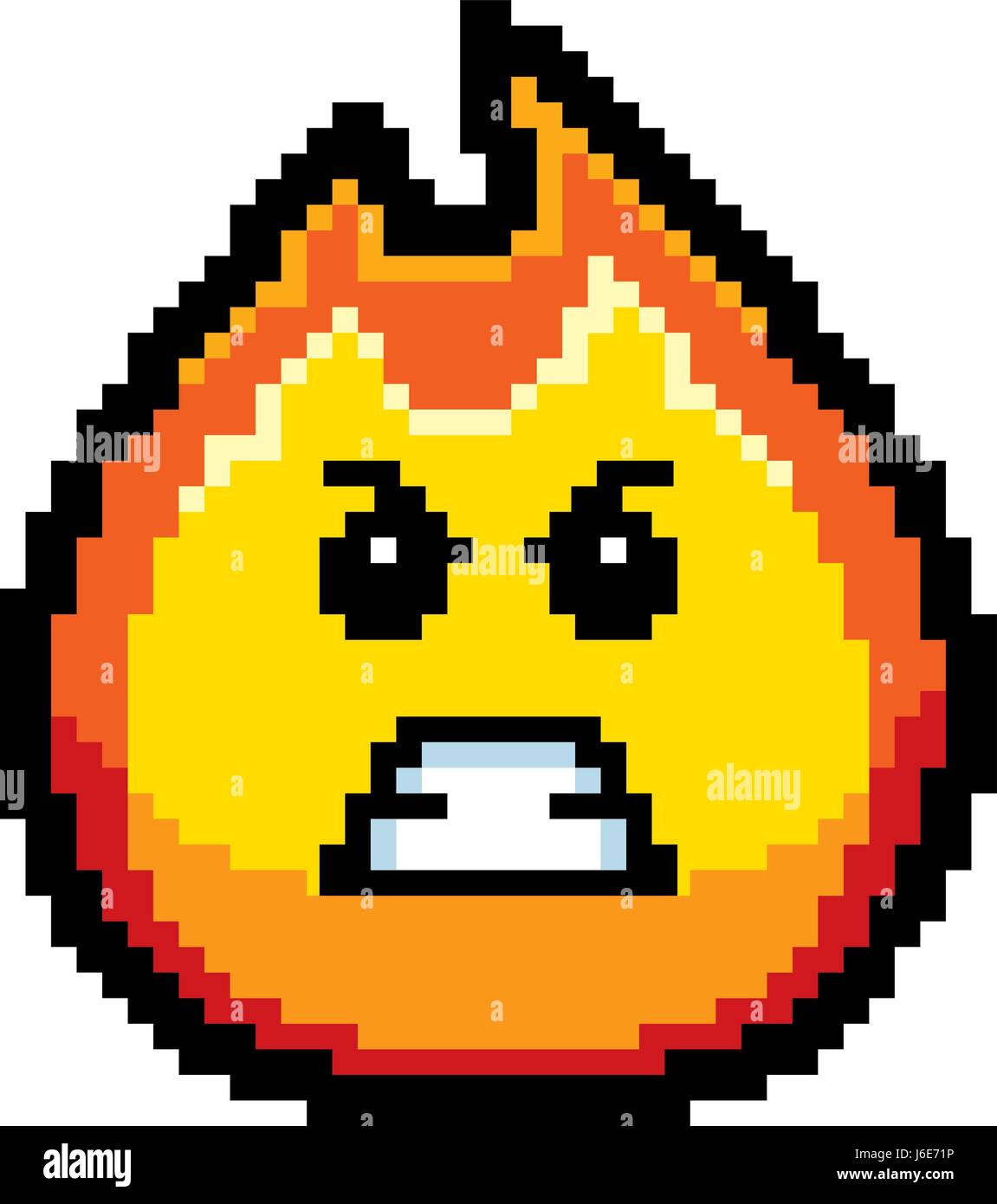 An illustration of a flame looking angry in an 8-bit cartoon style ...