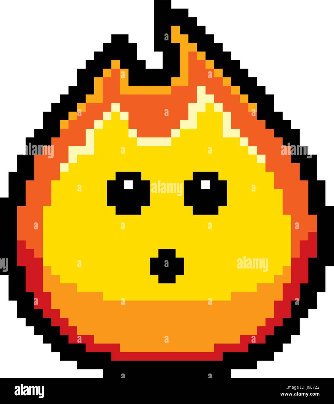 An illustration of a flame looking surprised in an 8-bit cartoon style ...