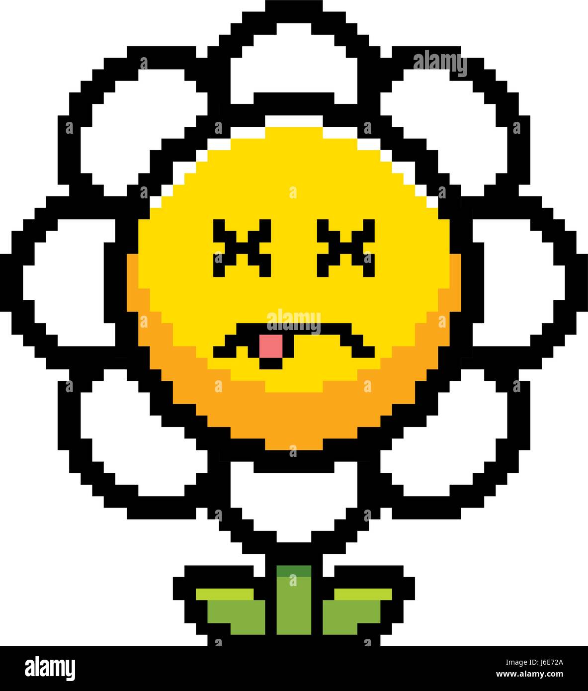 An illustration of a flower looking dead in an 8-bit cartoon style ...