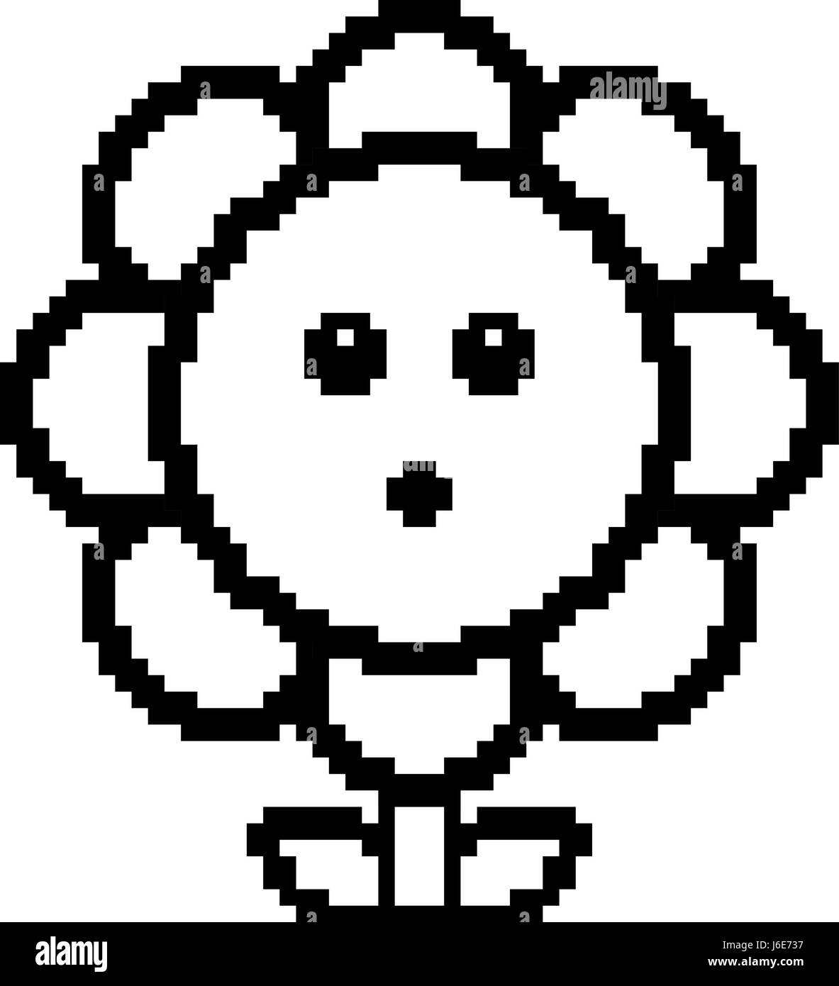 An illustration of a flower looking surprised in an 8-bit cartoon style ...
