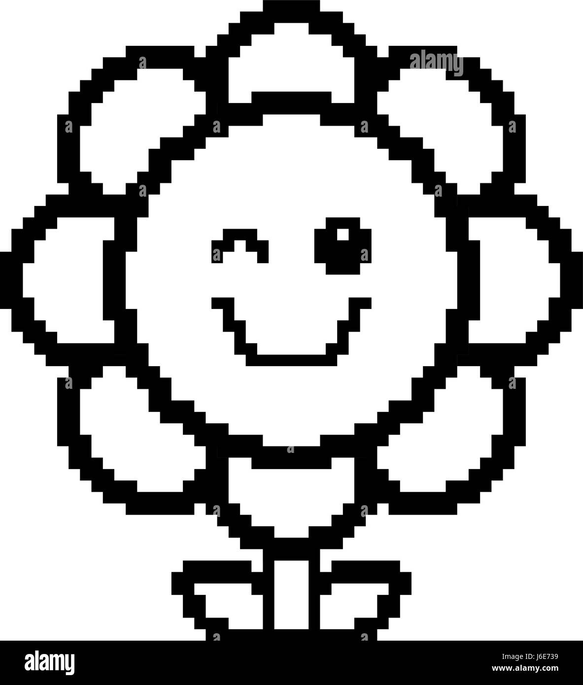 An illustration of a flower winking in an 8-bit cartoon style Stock ...