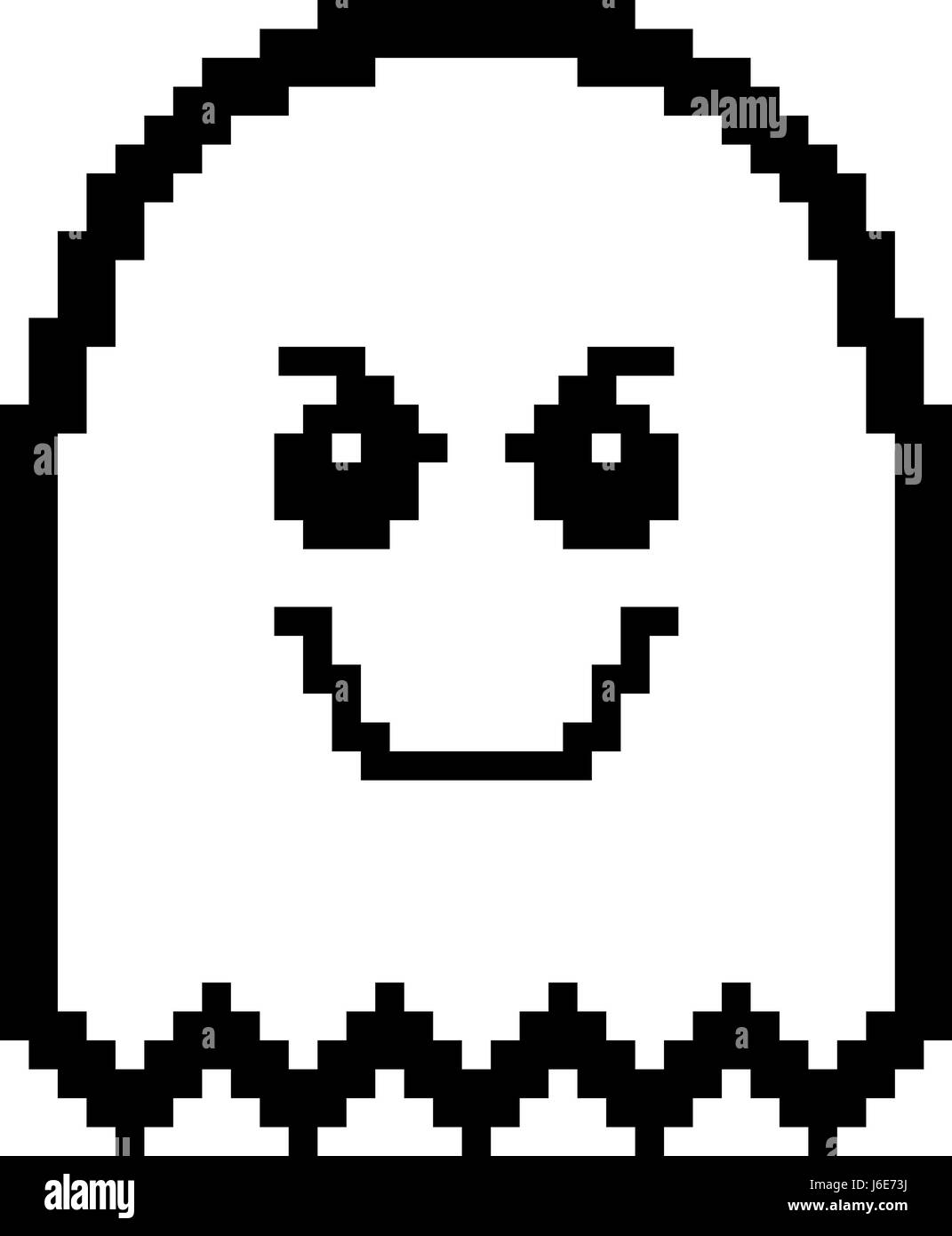 An illustration of a ghost looking evil in an 8-bit cartoon style Stock ...