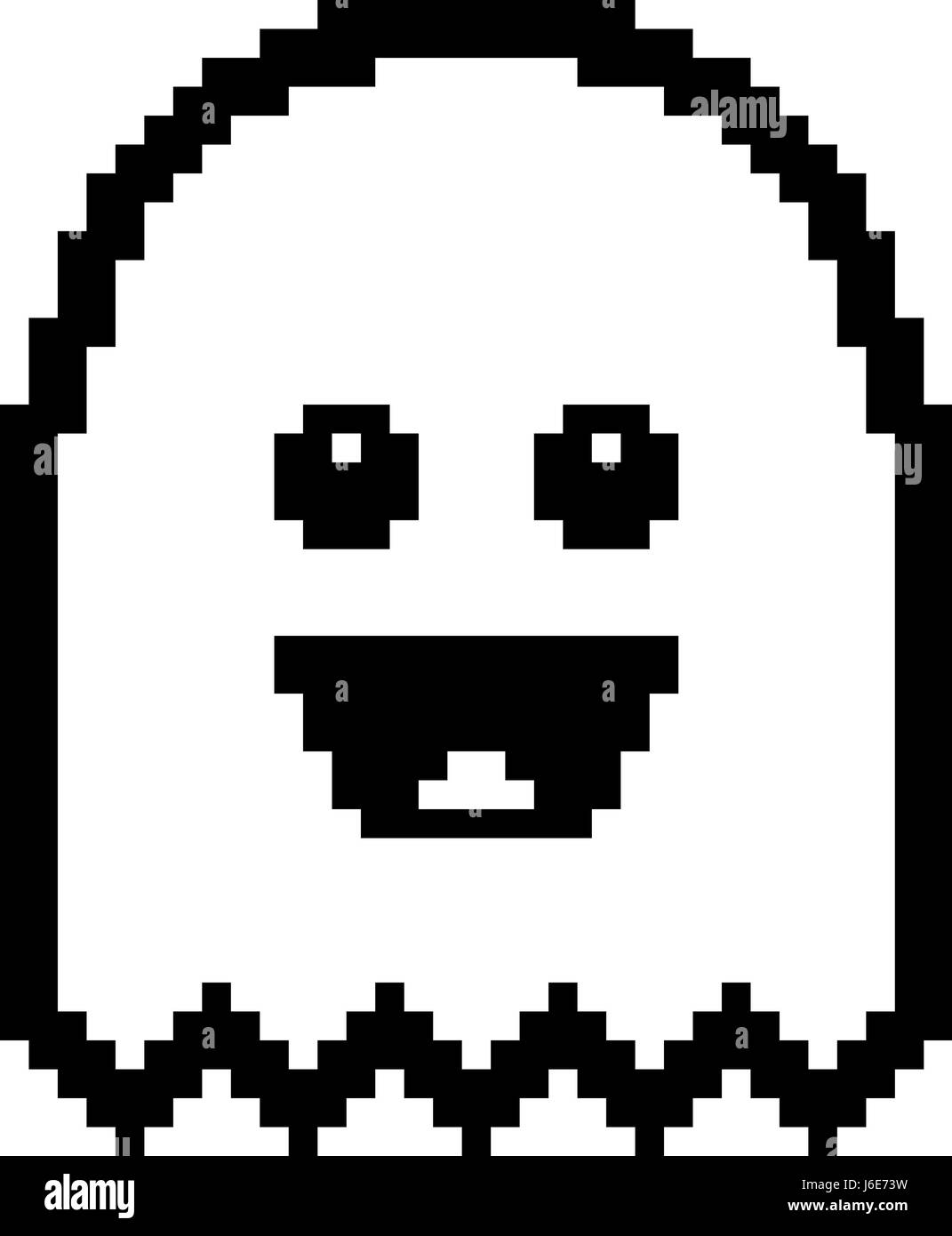 An illustration of a ghost smiling in an 8-bit cartoon style Stock ...