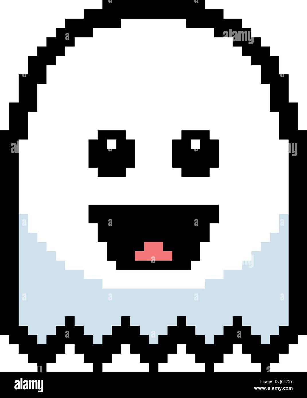 An illustration of a ghost smiling in an 8-bit cartoon style Stock ...