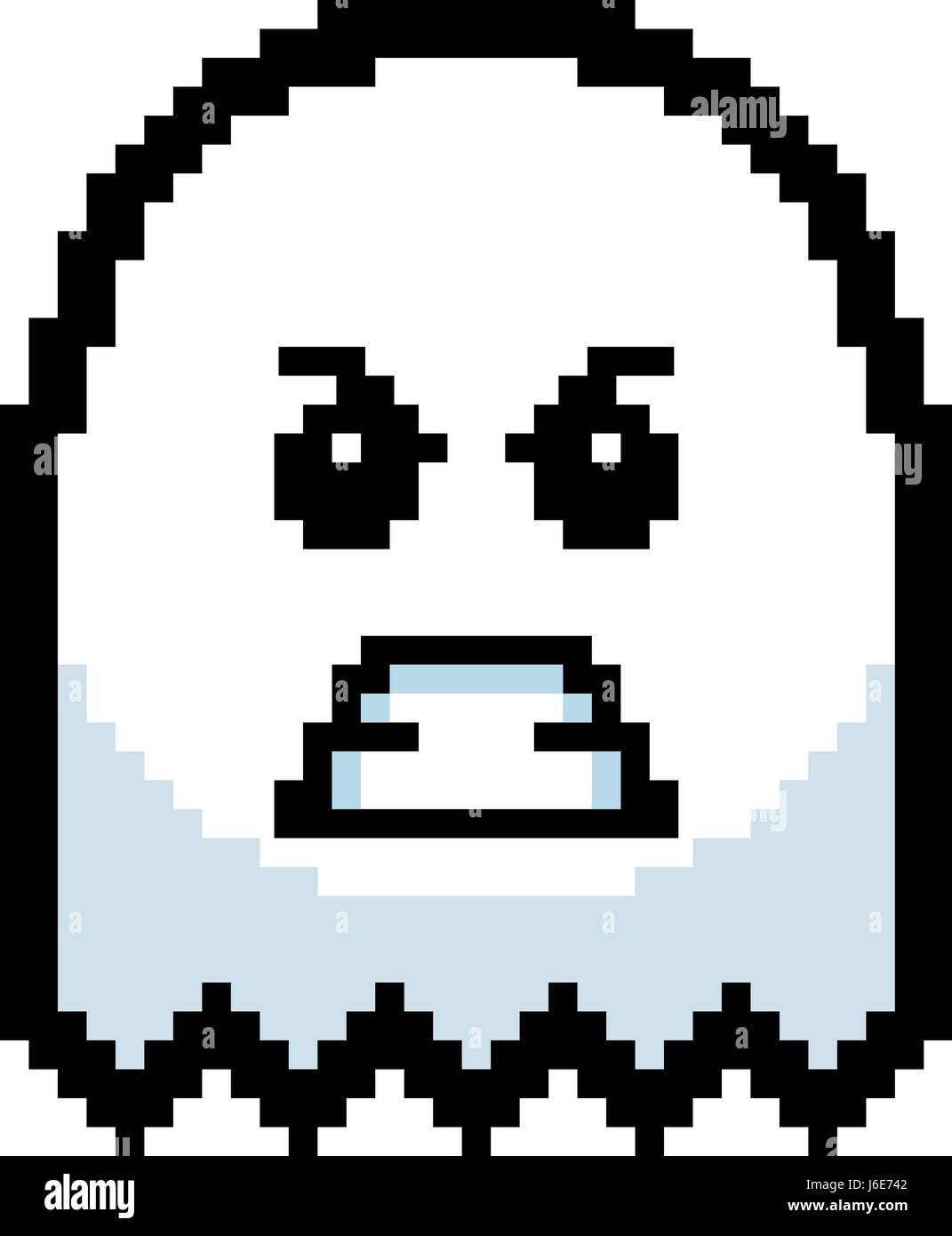 An illustration of a ghost looking angry in an 8-bit cartoon style ...