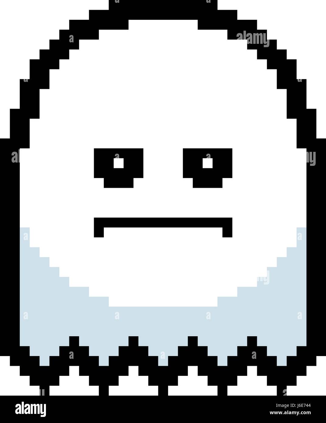 An illustration of a ghost looking serious in an 8-bit cartoon style ...