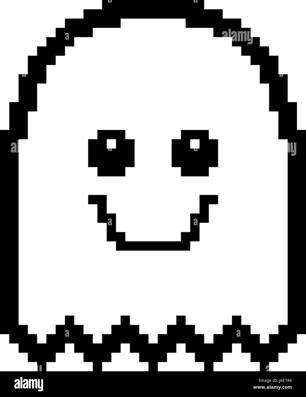 An illustration of a ghost smiling in an 8-bit cartoon style Stock ...