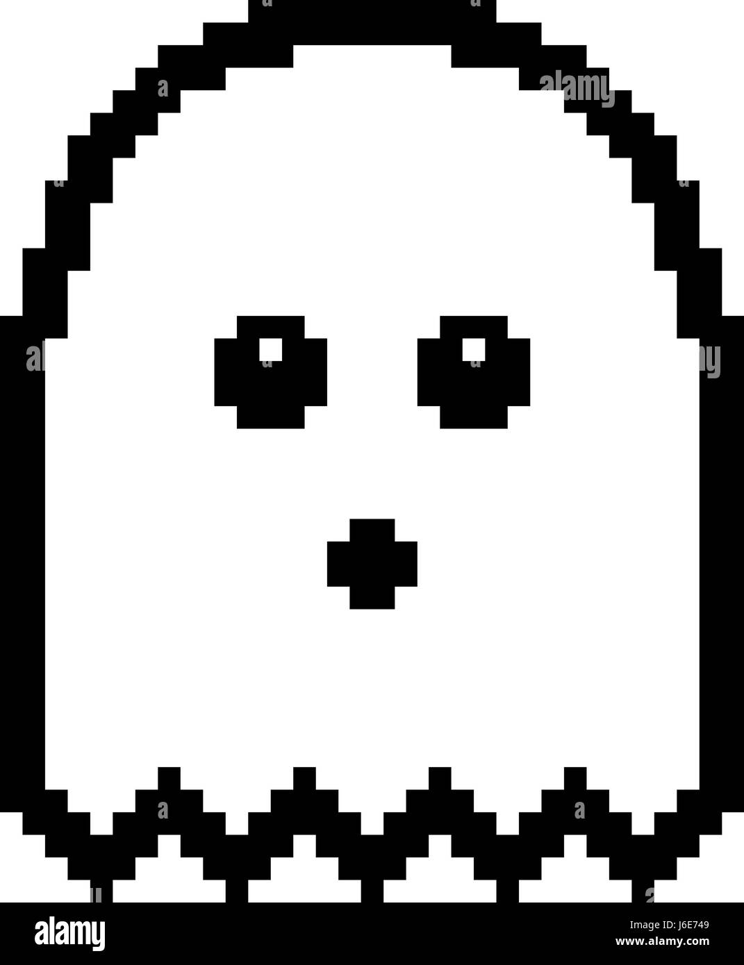 An illustration of a ghost looking surprised in an 8-bit cartoon style ...