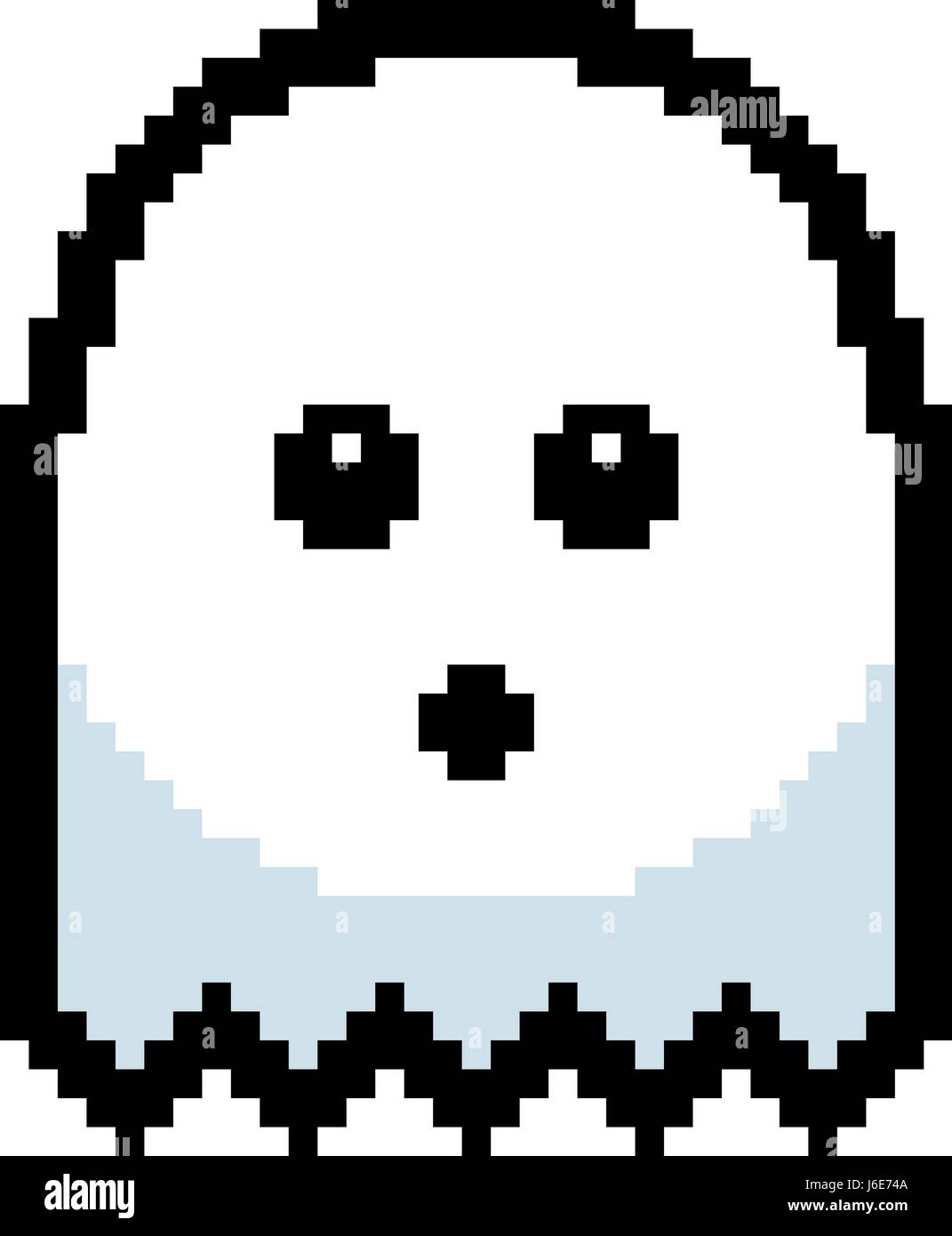 An illustration of a ghost looking surprised in an 8-bit cartoon style ...