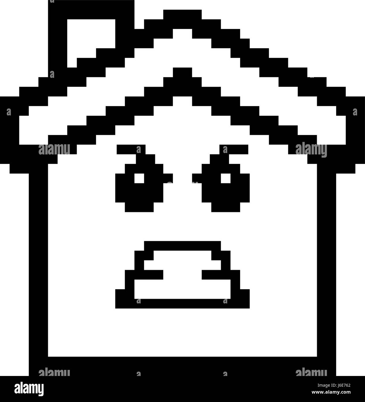 An illustration of a house looking angry in an 8-bit cartoon style ...