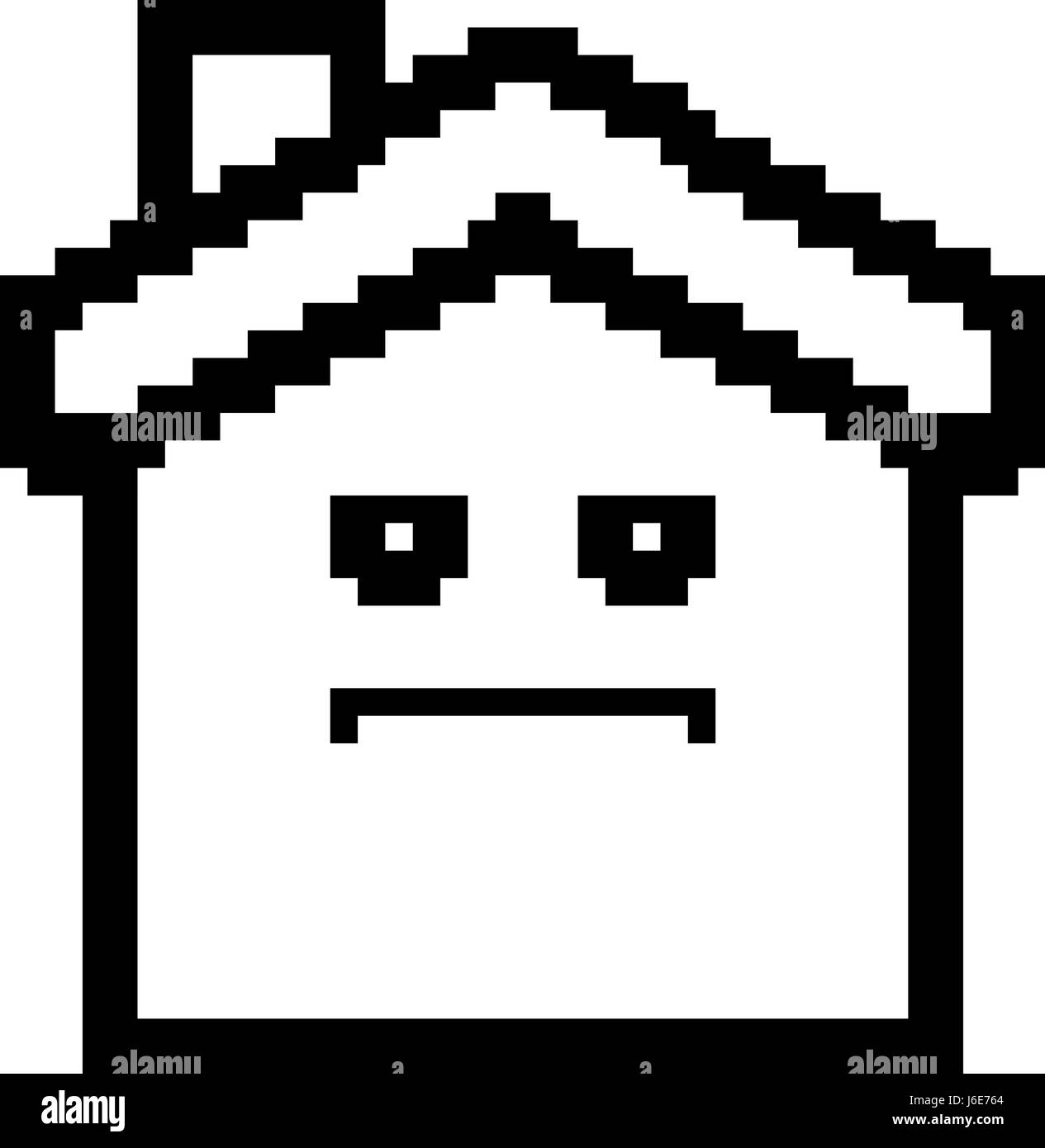 An illustration of a house looking serious in an 8-bit cartoon style ...