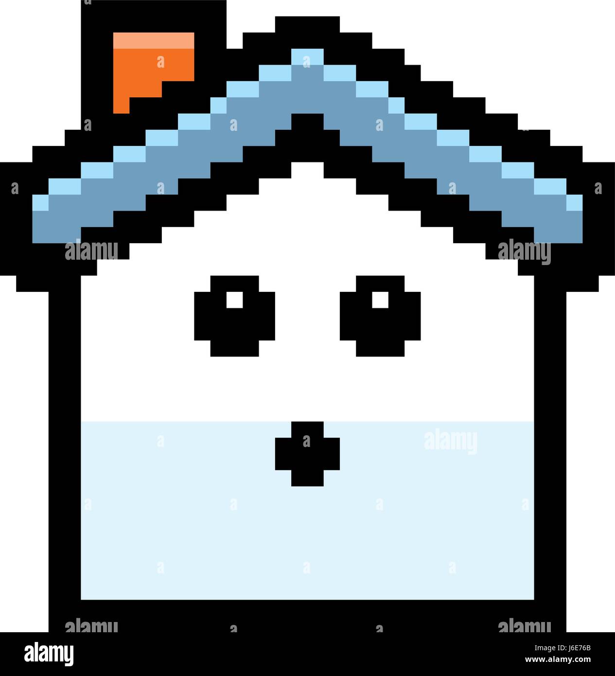An illustration of a house looking surprised in an 8-bit cartoon style ...