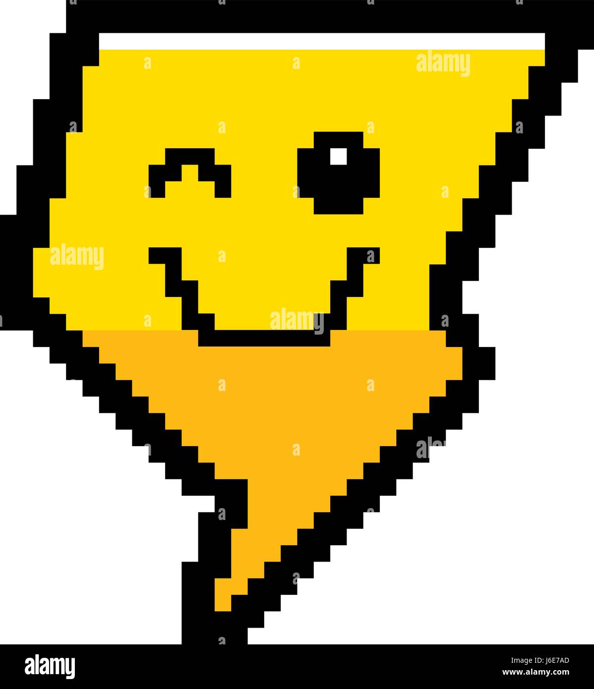 An illustration of a lightning bolt winking in an 8-bit cartoon style ...