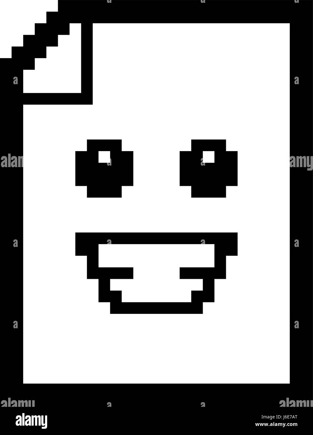 An illustration of a piece of paper smiling in an 8-bit cartoon style ...