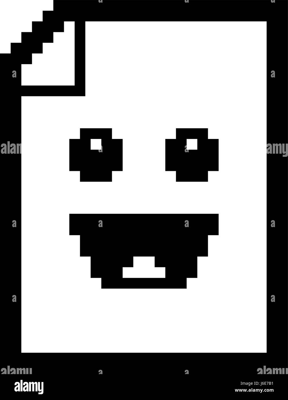 An illustration of a piece of paper smiling in an 8-bit cartoon style ...