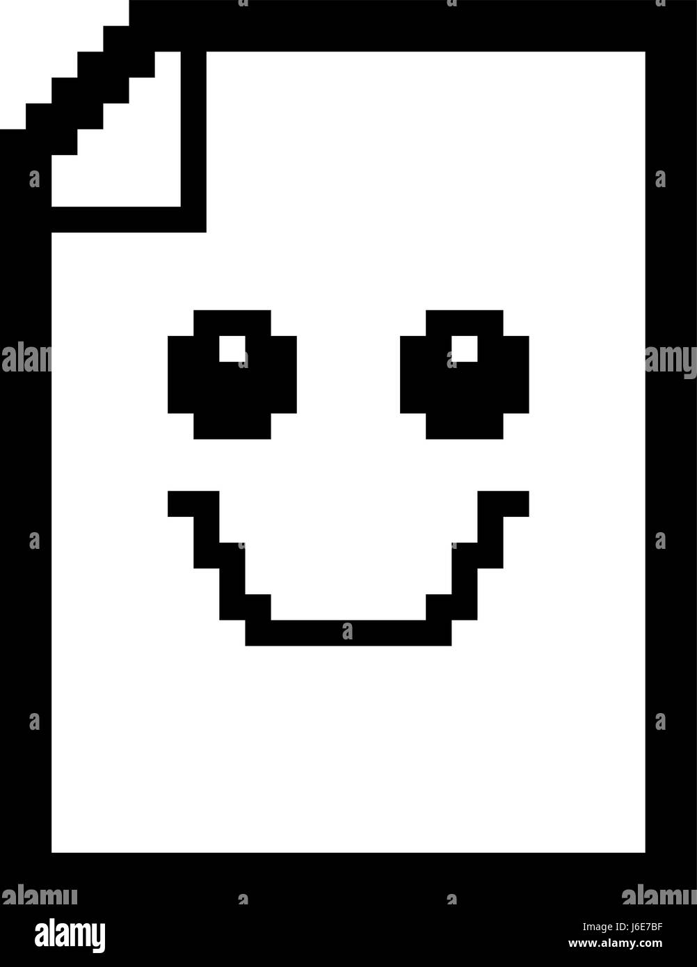 An illustration of a piece of paper smiling in an 8-bit cartoon style ...