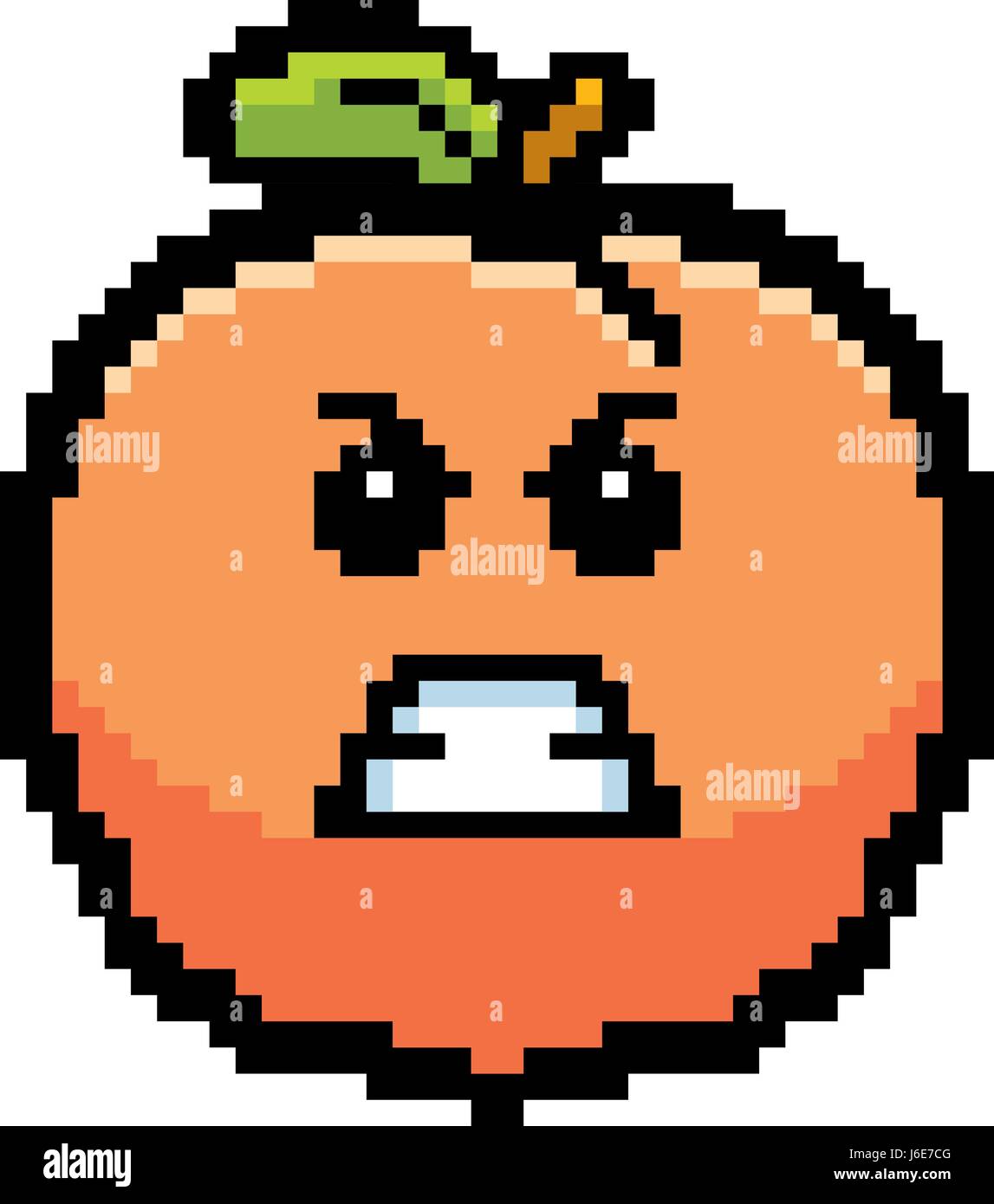 An illustration of a peach looking angry in an 8-bit cartoon style ...