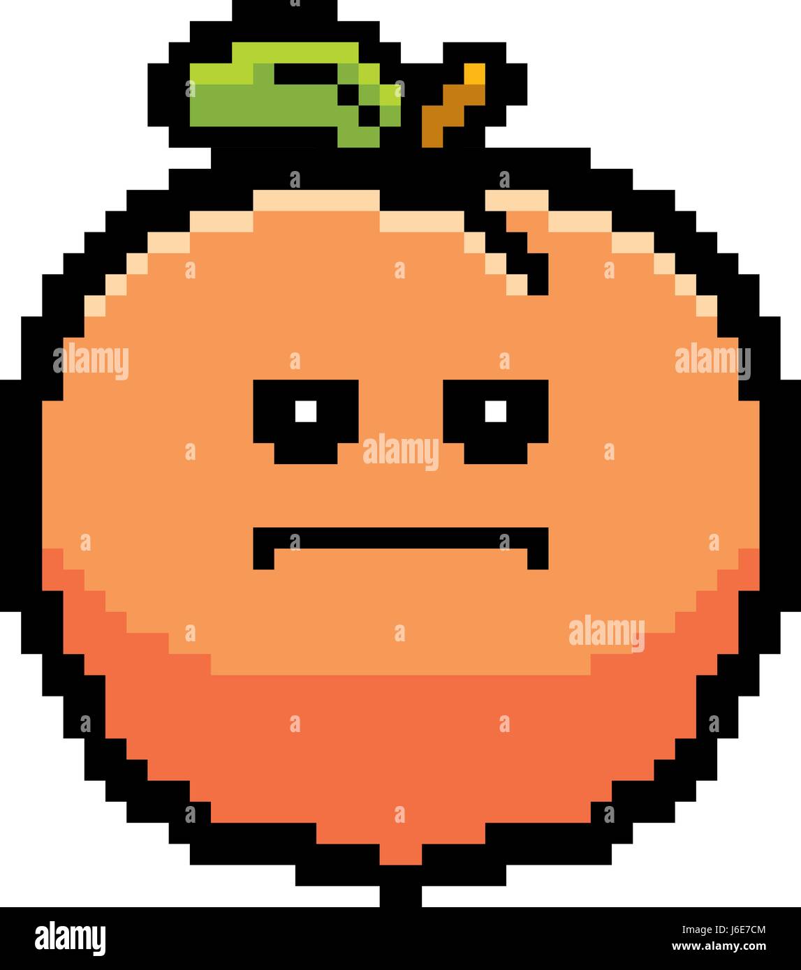 An illustration of a peach looking serious in an 8-bit cartoon style ...