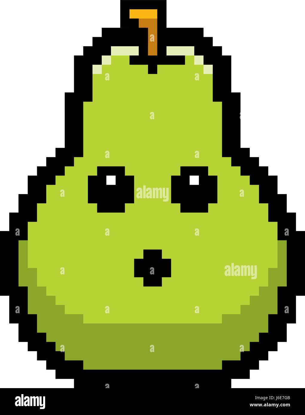 An illustration of a pear looking surprised in an 8-bit cartoon style ...