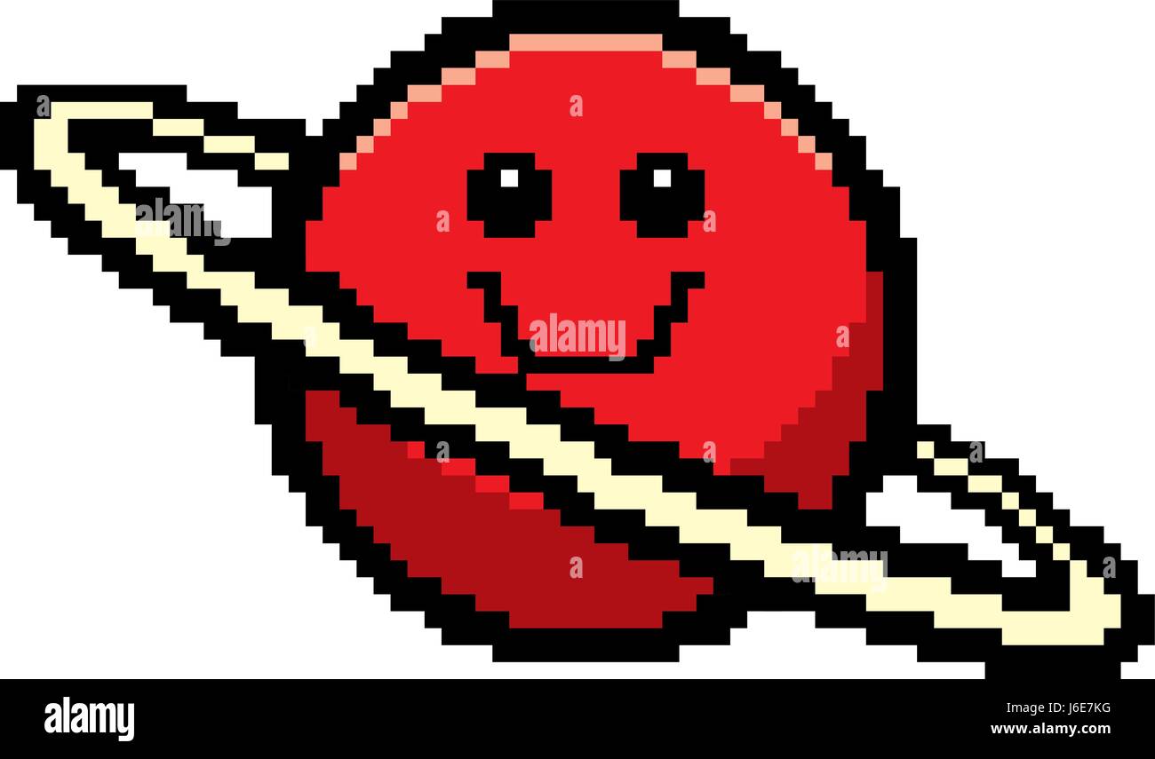 An illustration of a planet smiling in an 8-bit cartoon style Stock ...