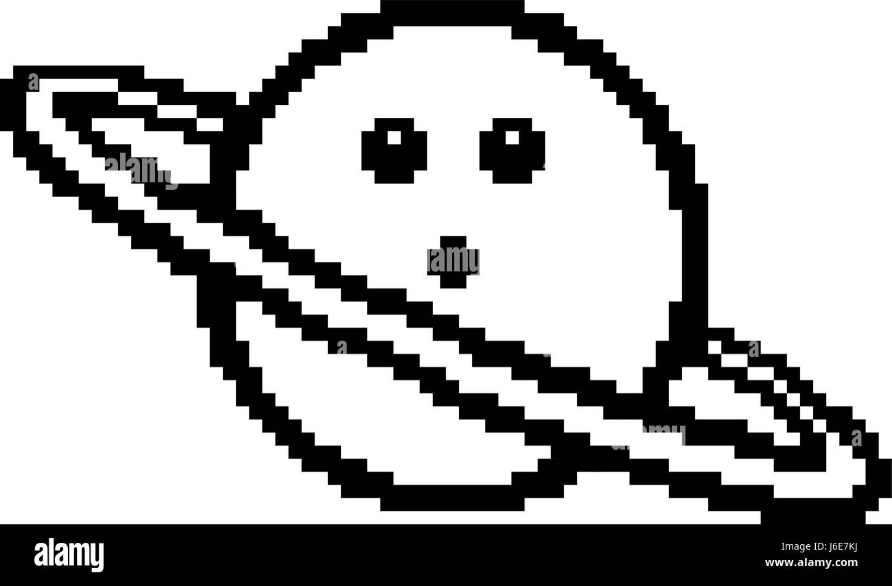 An illustration of a planet looking surprised in an 8-bit cartoon style ...