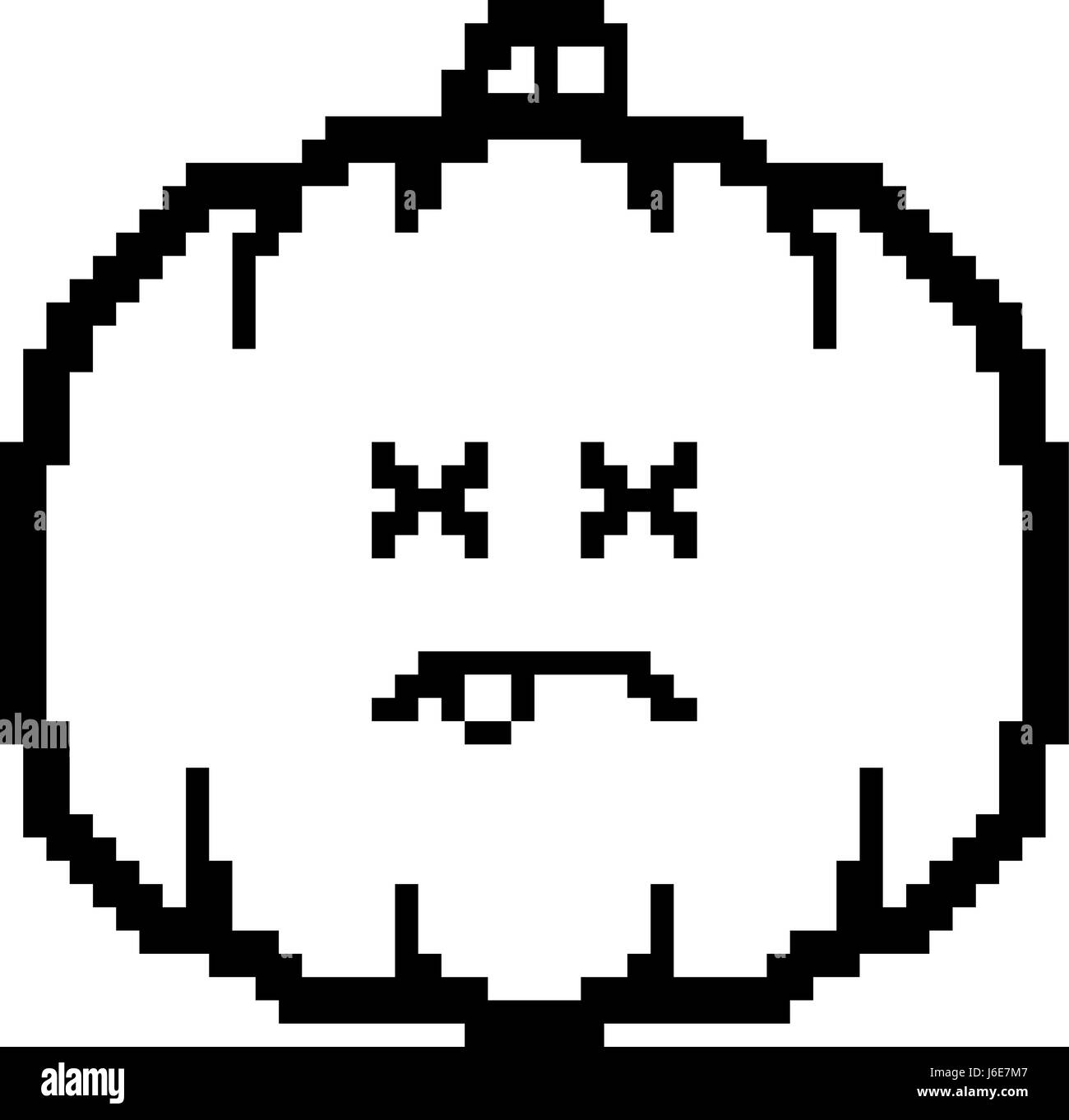 An illustration of a pumpkin looking dead in an 8-bit cartoon style ...