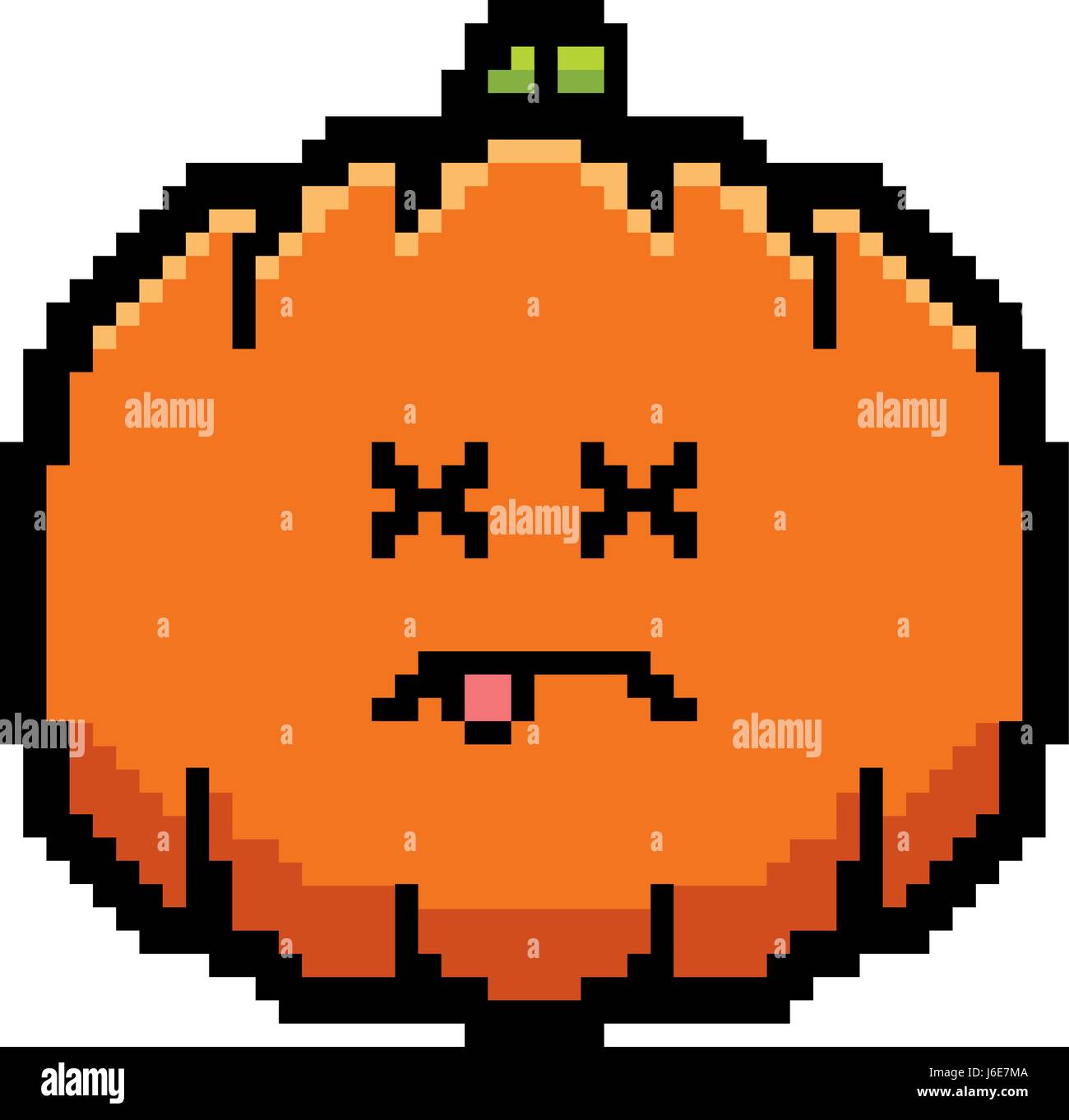 An illustration of a pumpkin looking dead in an 8-bit cartoon style ...