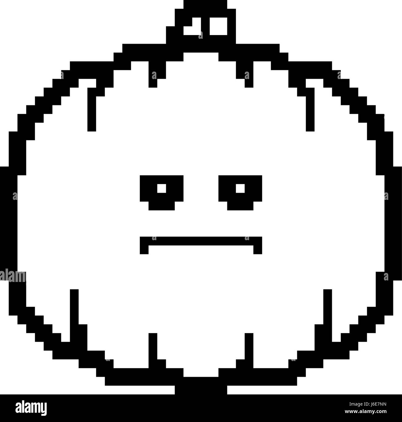 An illustration of a pumpkin looking serious in an 8-bit cartoon style ...