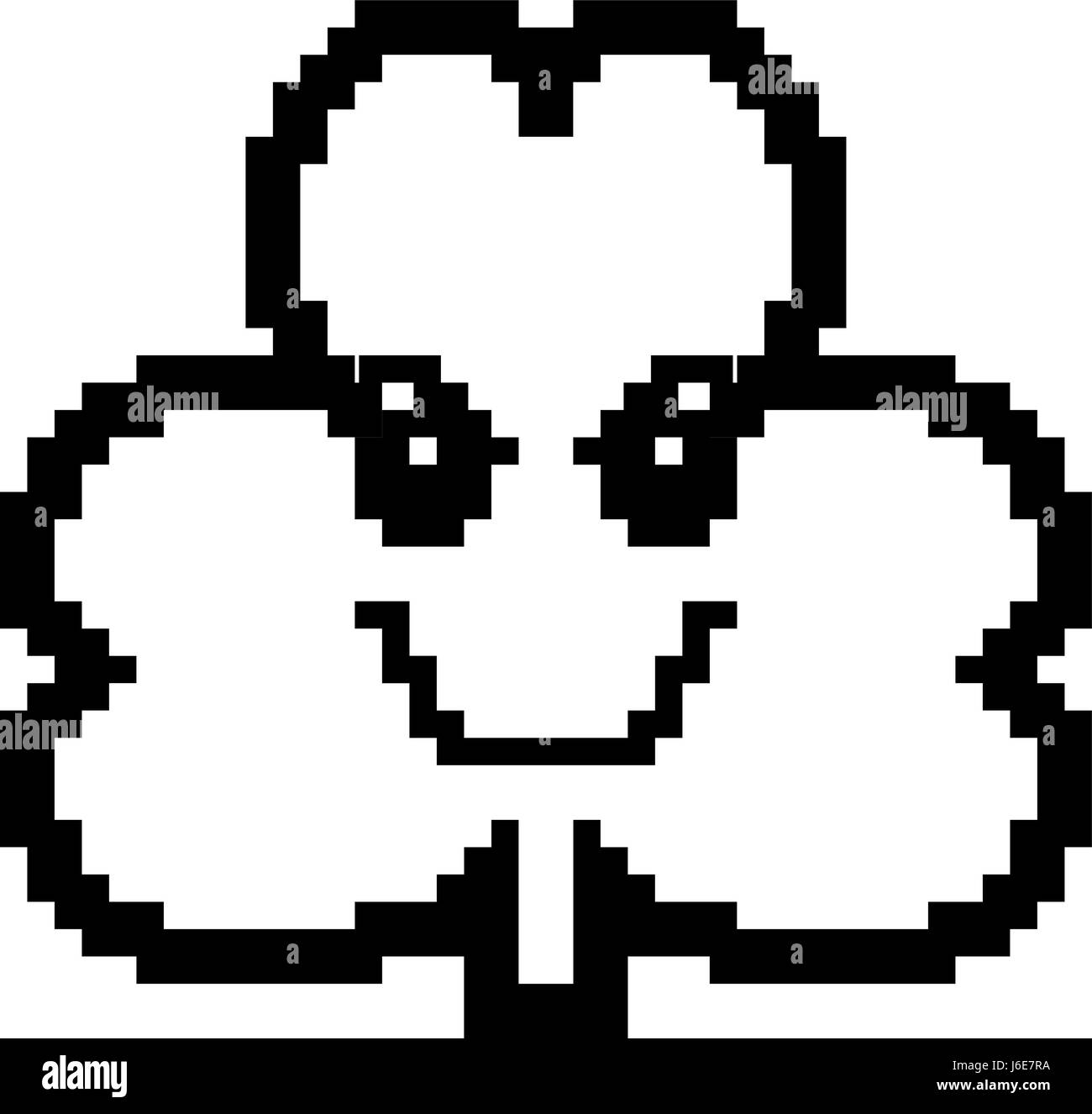An illustration of a shamrock looking evil in an 8-bit cartoon style ...