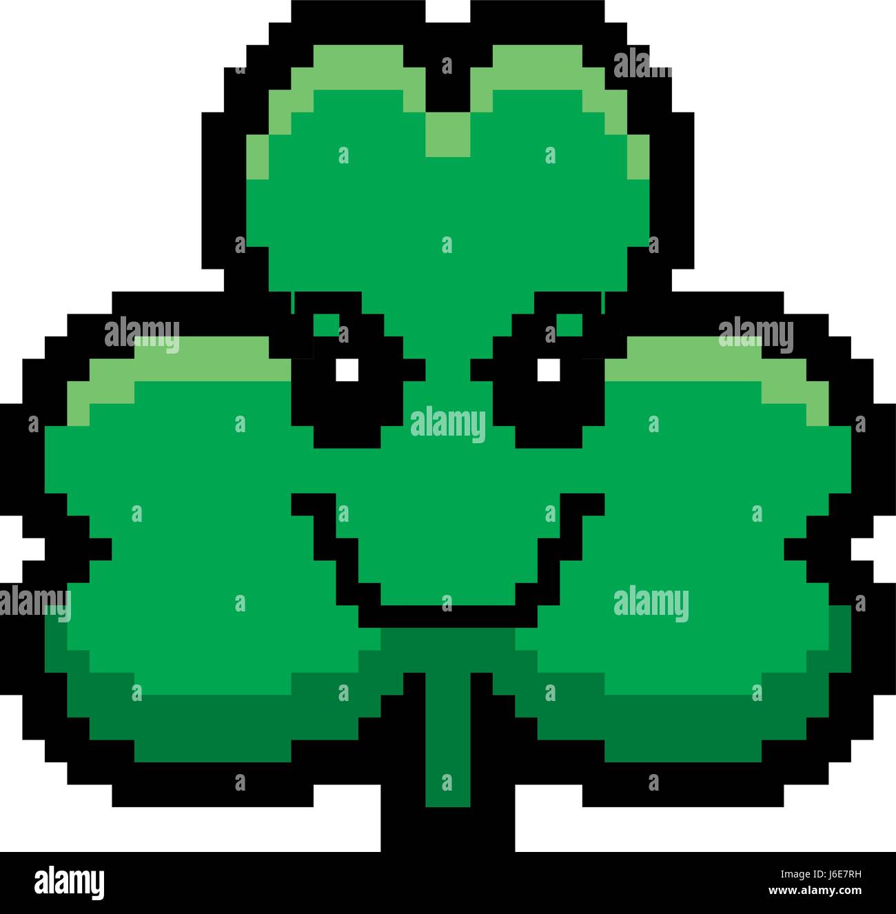 An illustration of a shamrock looking evil in an 8-bit cartoon style ...