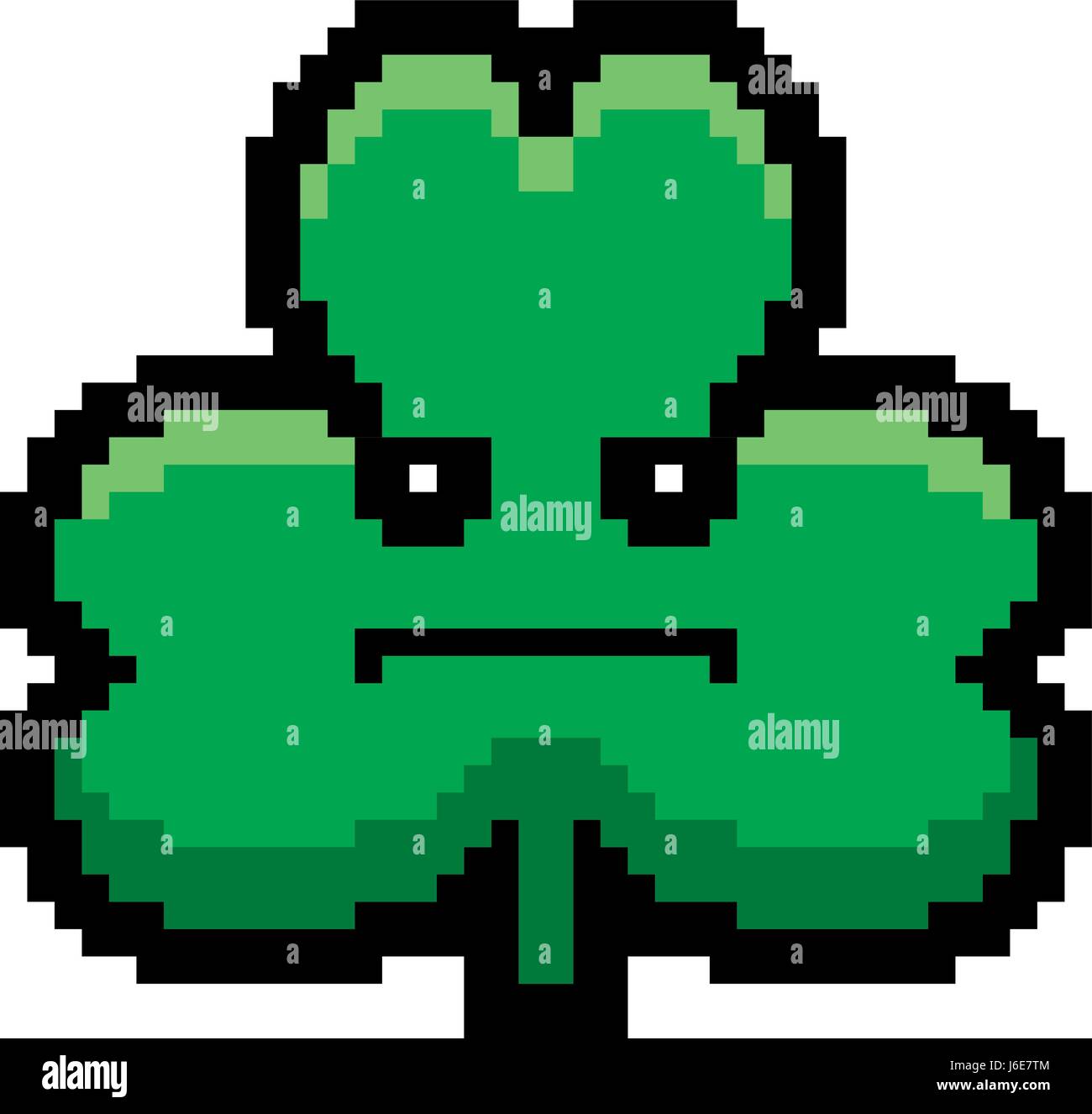 An illustration of a shamrock looking serious in an 8-bit cartoon style ...