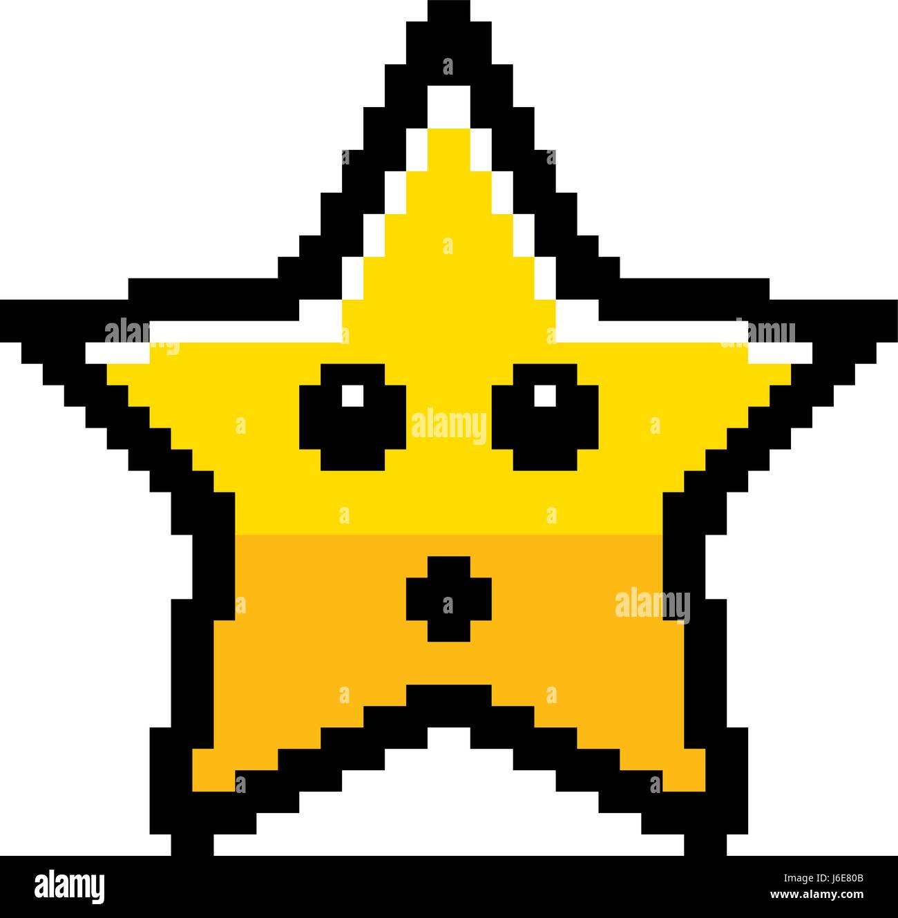 An illustration of a star looking surprised in an 8-bit cartoon style ...